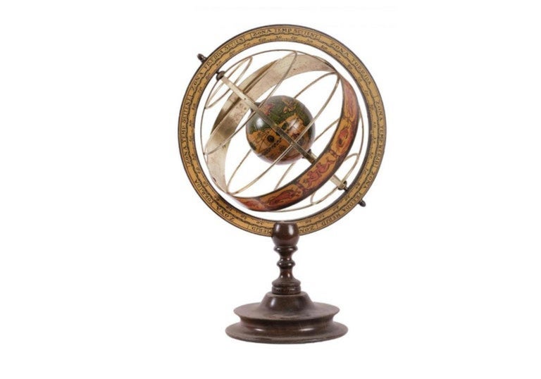 Beautiful Italian Metal Armillary Sphere with Wooden Base, Early 20th ...