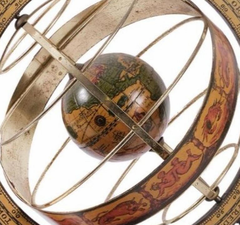 Beautiful Italian Metal Armillary Sphere with Wooden Base, Early 20th ...