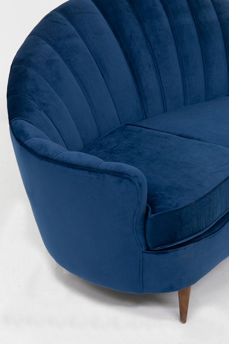 Beautiful Italian Shell Sofa in Blue Velvet For Sale at 1stDibs