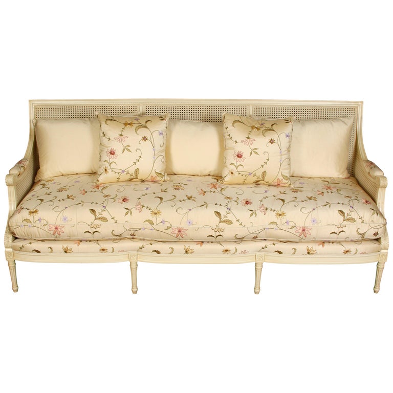 Beautiful Ivory Settee with Silk Floral Fabric at 1stDibs