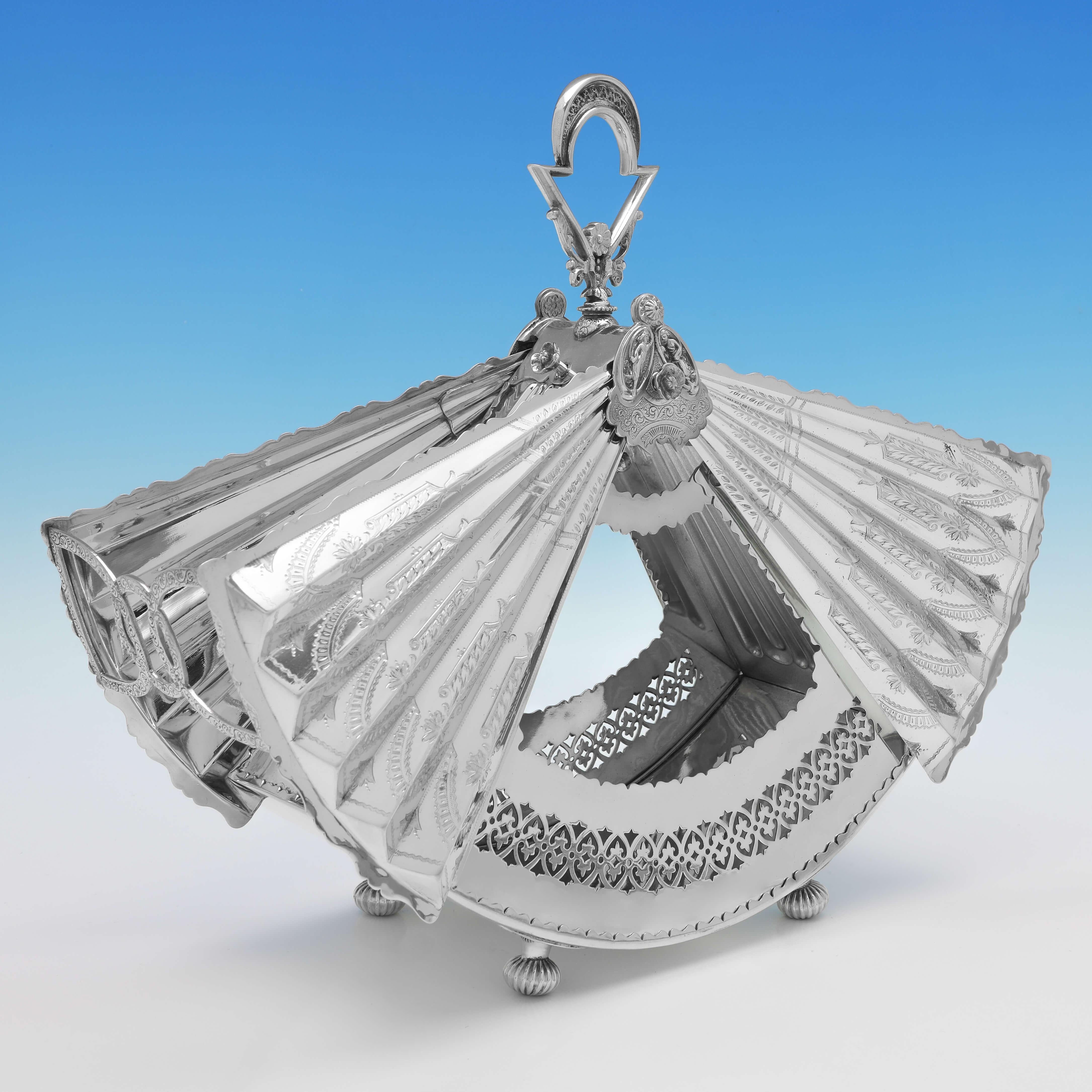 Beautiful 'Japanese Fan' Aesthetic Design Silver Plated Biscuit Box, C ...