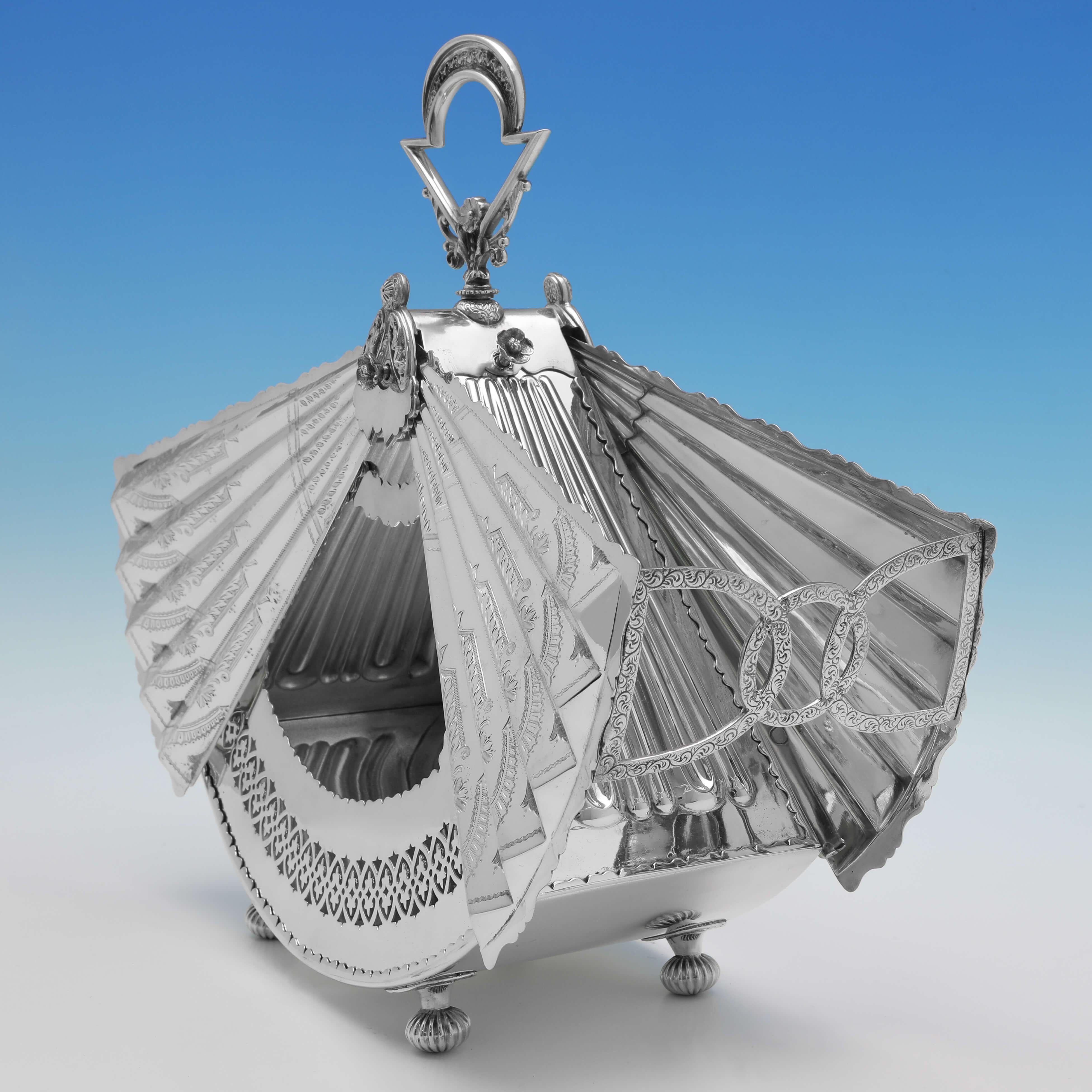 Beautiful 'Japanese Fan' Aesthetic Design Silver Plated Biscuit Box, C ...