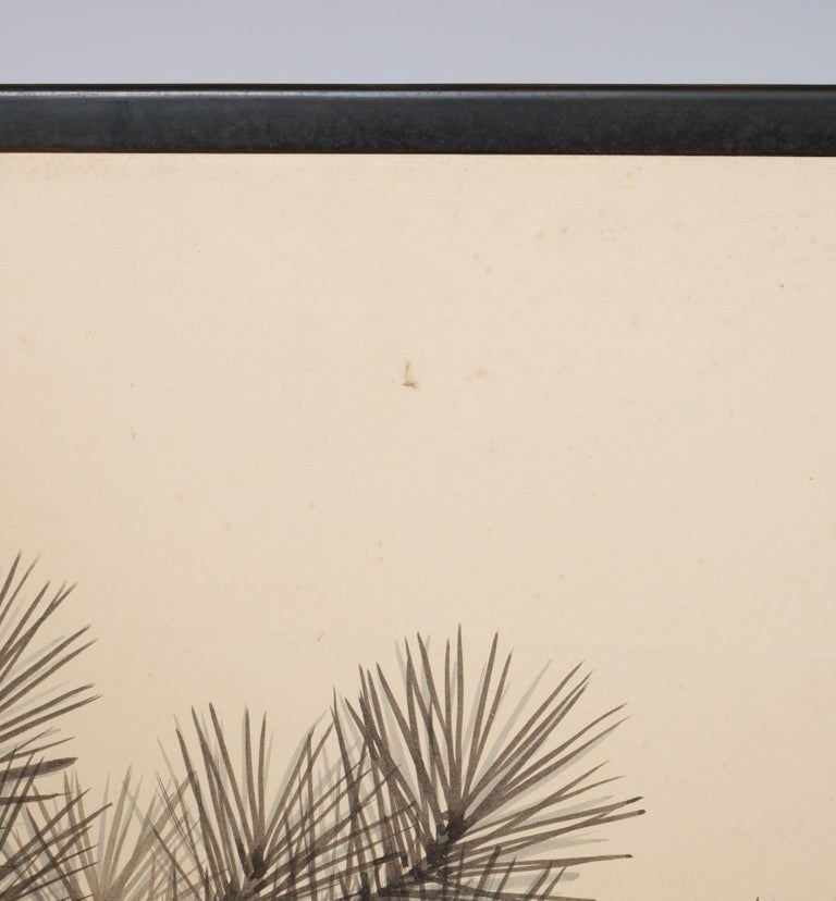 Beautiful Japanese large 6-panel byôbu 屏風 with cranes 鶴 and pine tree 松 ...