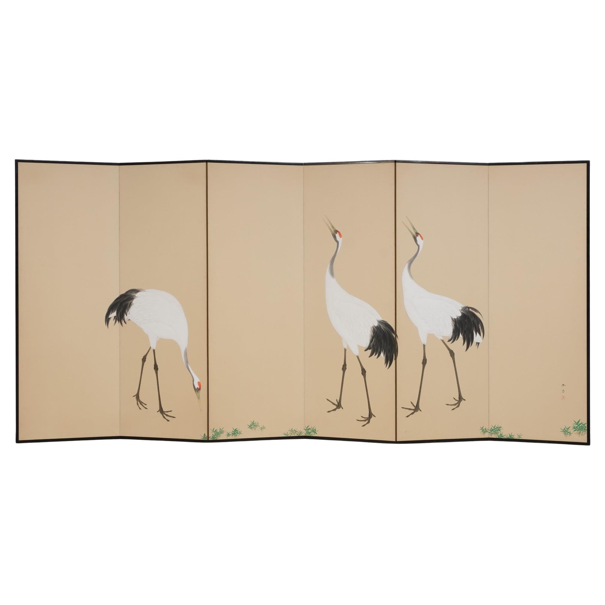 Japanese 6 Panel Crane Screen at 1stDibs