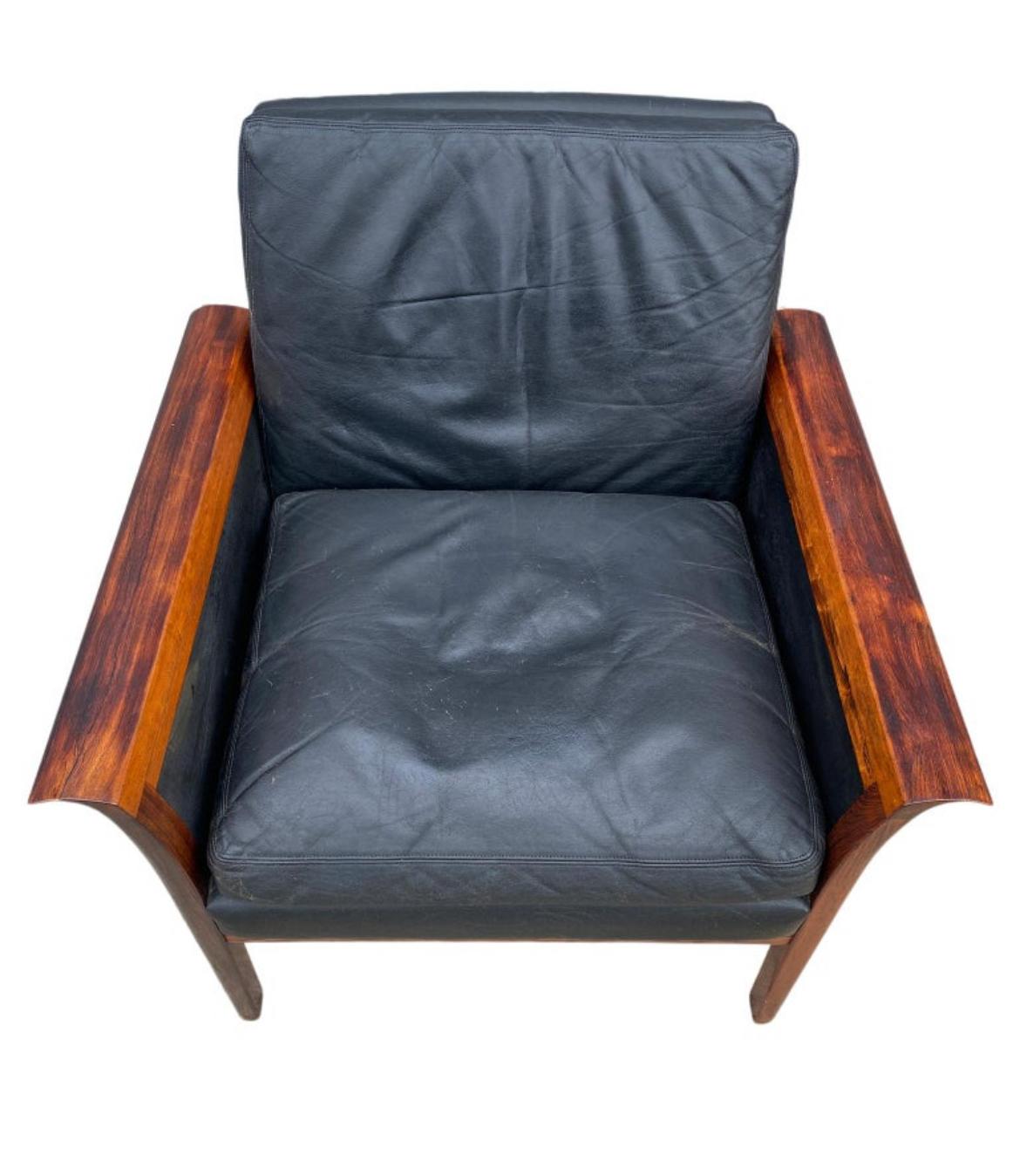 Beautiful Knut Saeter for Vatne Mobler Black Leather and Rosewood Chair ...