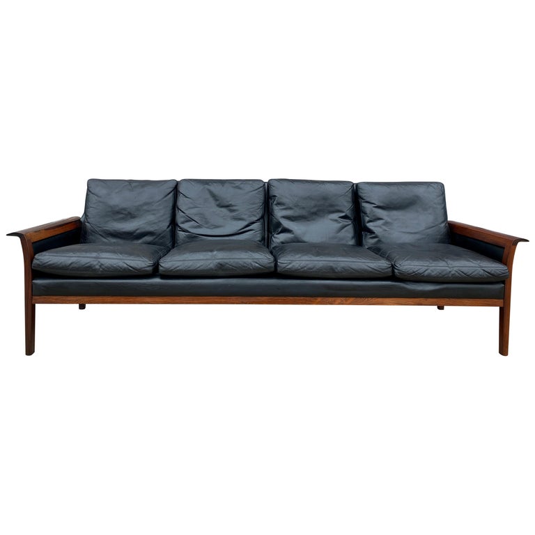 Beautiful Knut Saeter for Vatne Mobler Black Leather and Rosewood Sofa ...