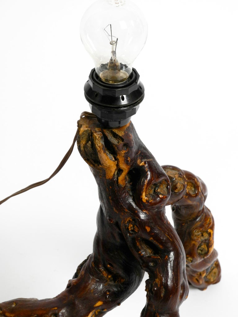 Beautiful Large 1960's German Root Wood Table Lamp with a Large Silk ...