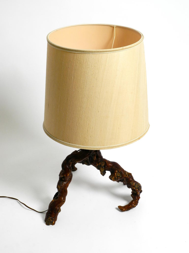 Beautiful Large 1960's German Root Wood Table Lamp with a Large Silk ...