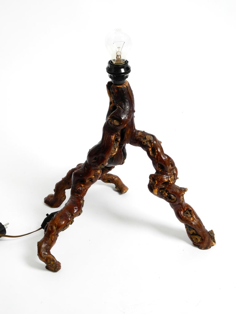 Beautiful Large 1960's German Root Wood Table Lamp with a Large Silk ...