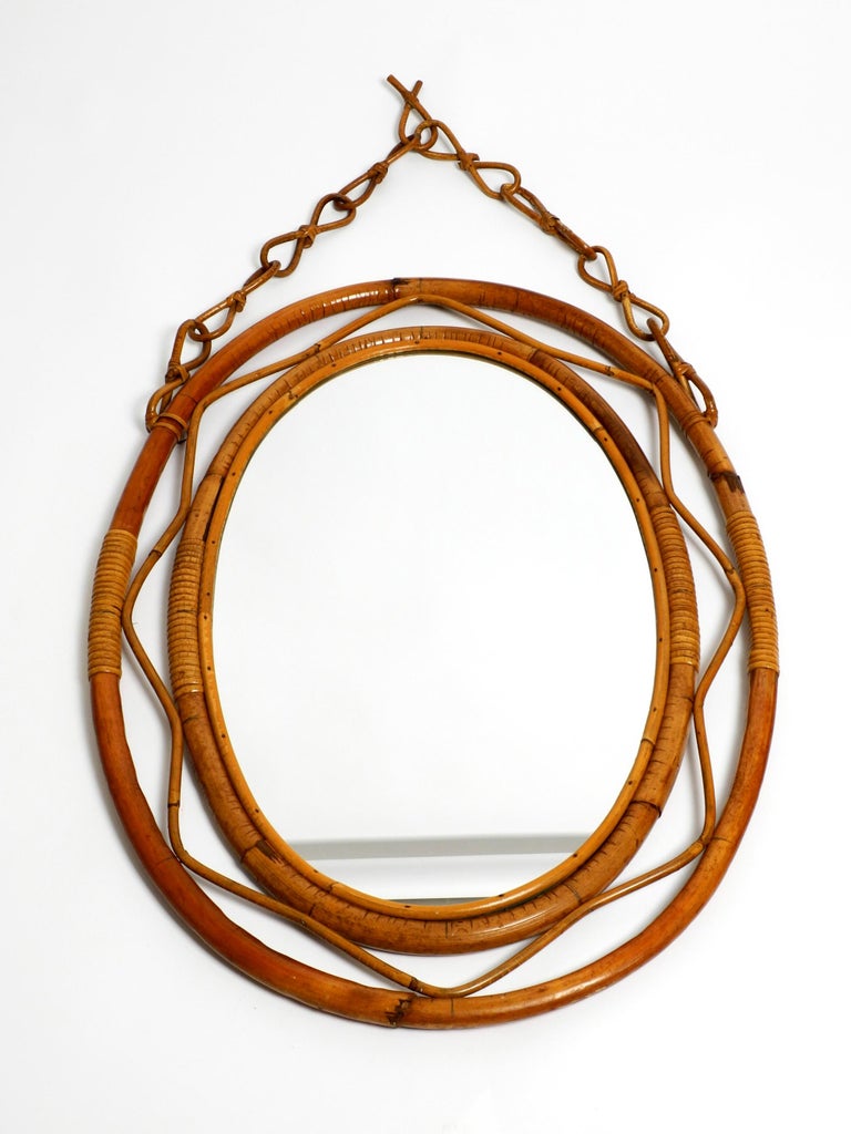 Beautiful Large 1960s Italian Oval Bamboo Wall Mirror with Loop Design ...
