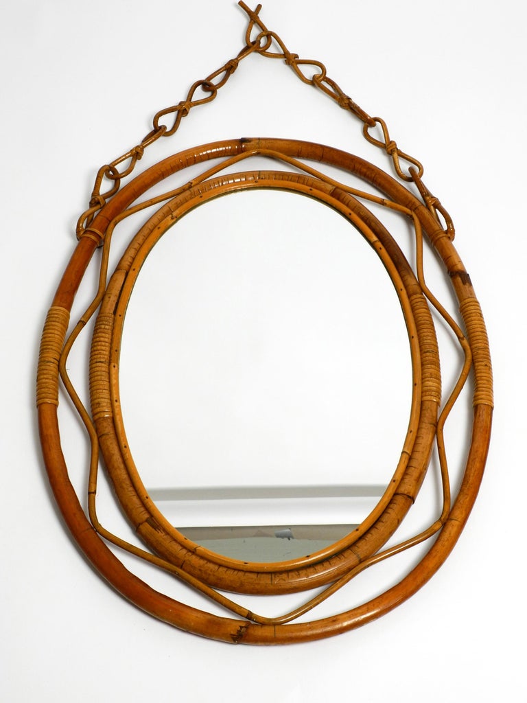 Beautiful Large 1960s Italian Oval Bamboo Wall Mirror with Loop Design ...