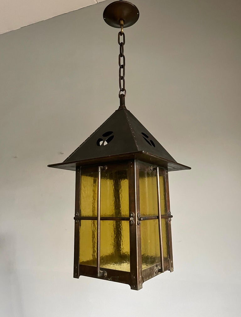 Beautiful Large Arts and Crafts Copper and Cathedral Glass Lantern ...