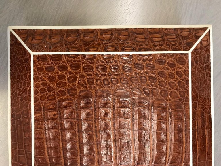 Beautiful Large Brown Crocodile Box with Bone Inlay For Sale at 1stDibs