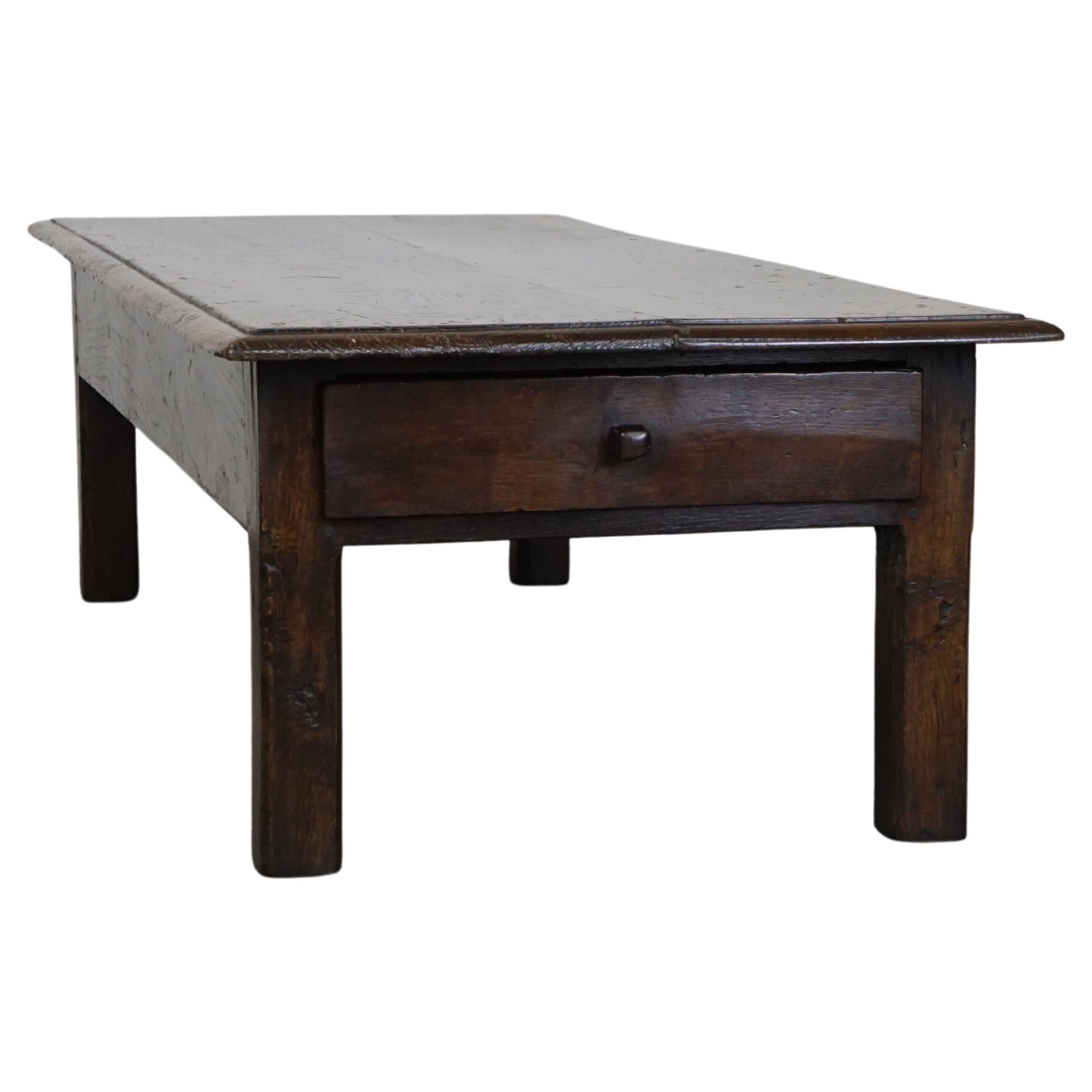 Beautiful large dark antique oak coffee table with a drawer For Sale at ...