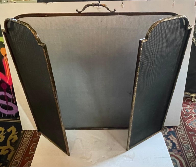 Beautiful Large French Tri Fold Gilt Bronze Fire Place Screen 3 Panel ...