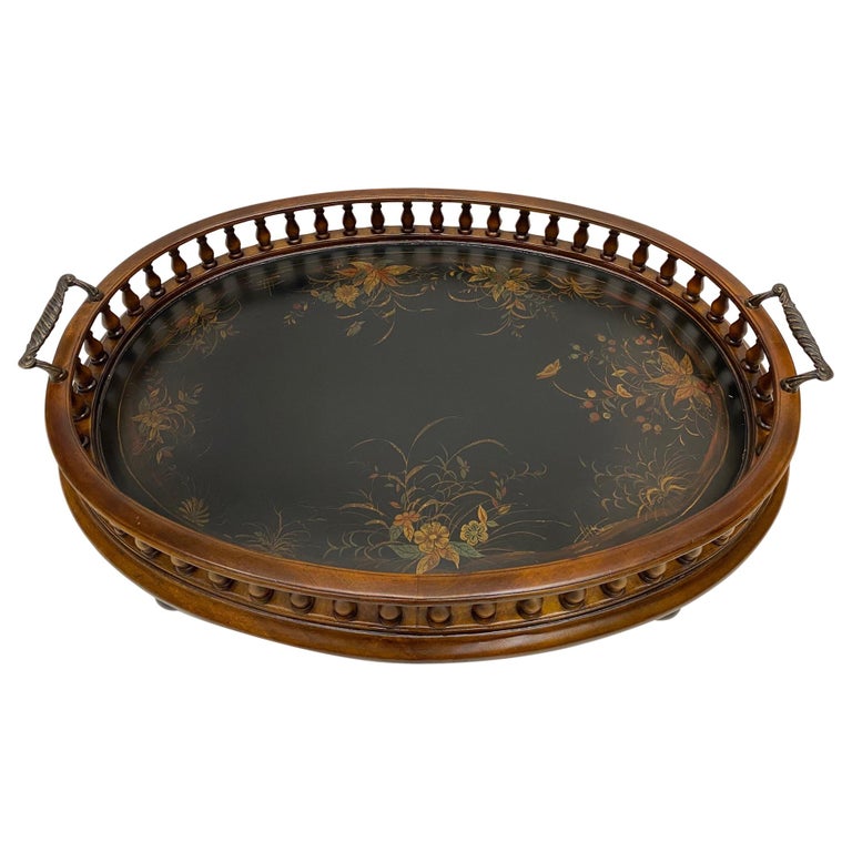 Beautiful Large Mahogany Oval Gallery Tray For Sale at 1stDibs