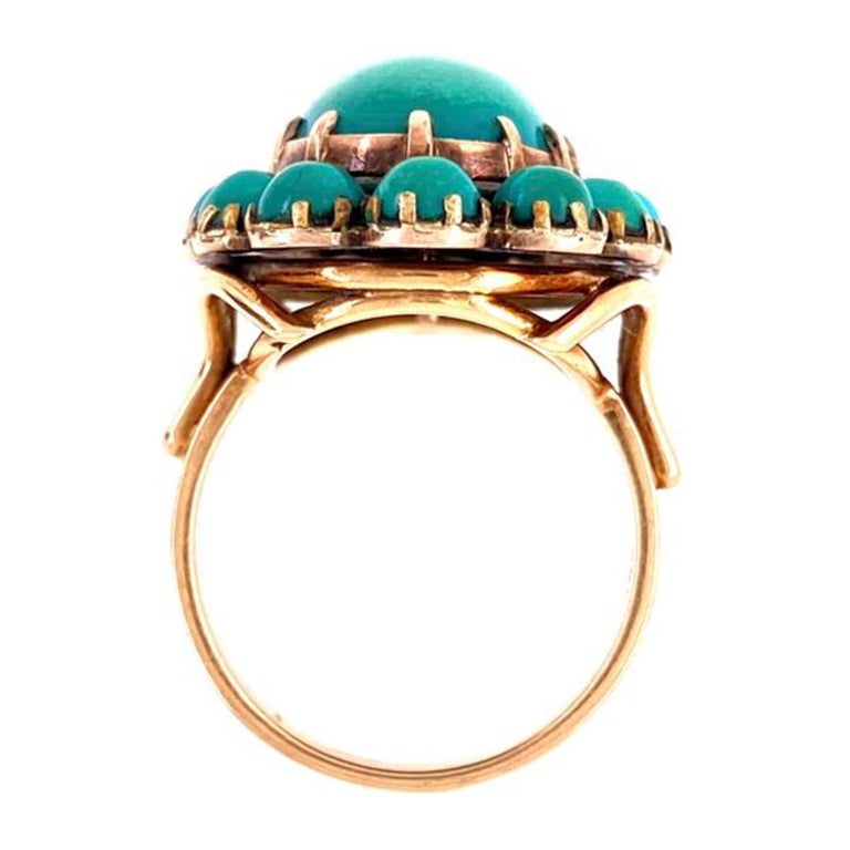 Beautiful Large Turquoise Cluster Gold Statement Ring Fine Estate ...