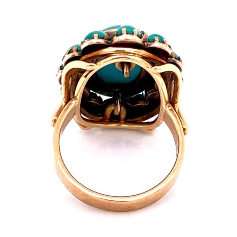Beautiful Large Turquoise Cluster Gold Statement Ring Fine Estate ...