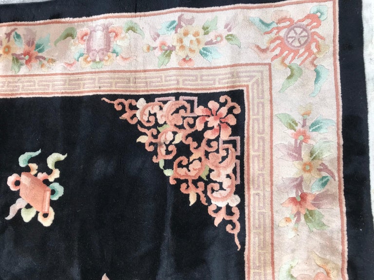 Beautiful Large Vintage Chinese Black Field Rug For Sale at 1stDibs ...