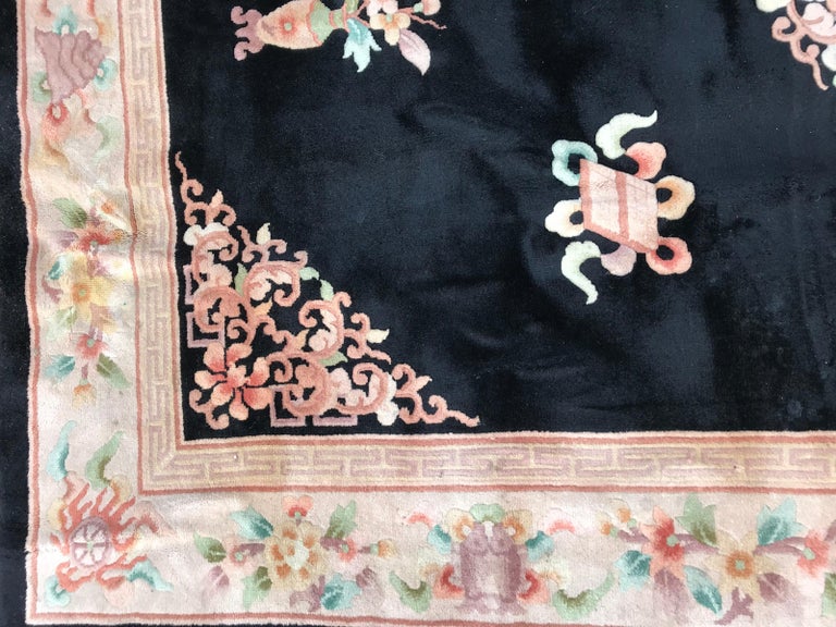 Beautiful Large Vintage Chinese Black Field Rug For Sale at 1stDibs ...