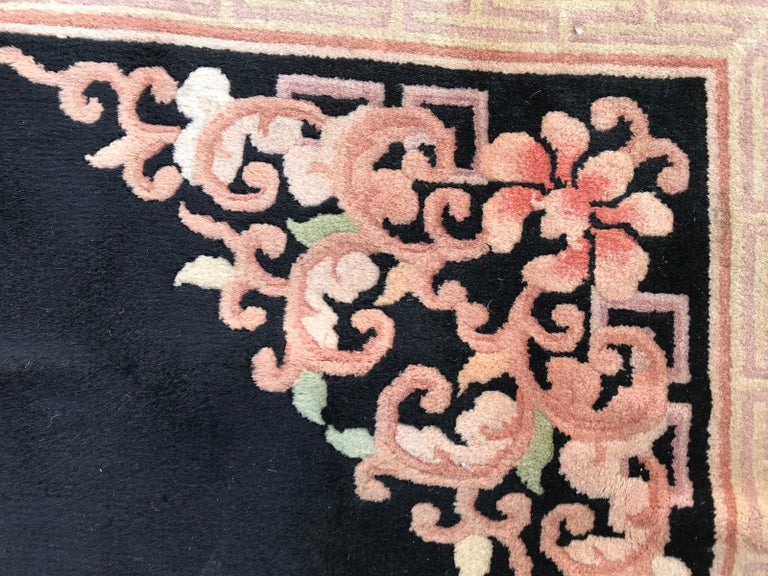 Beautiful Large Vintage Chinese Black Field Rug For Sale at 1stDibs ...