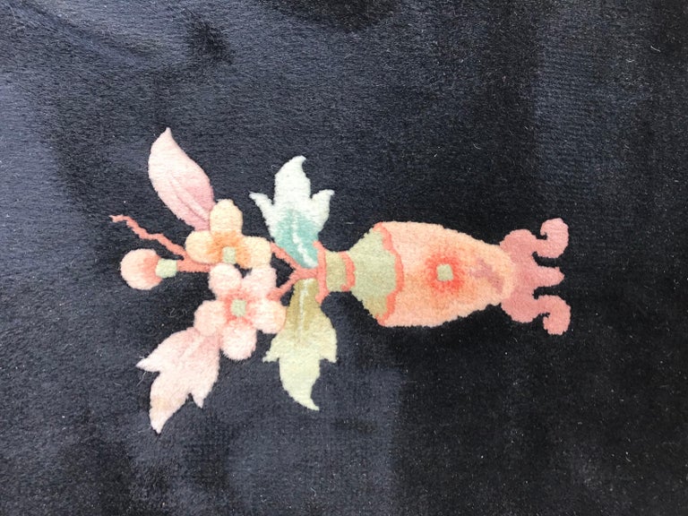 Beautiful Large Vintage Chinese Black Field Rug For Sale at 1stDibs ...