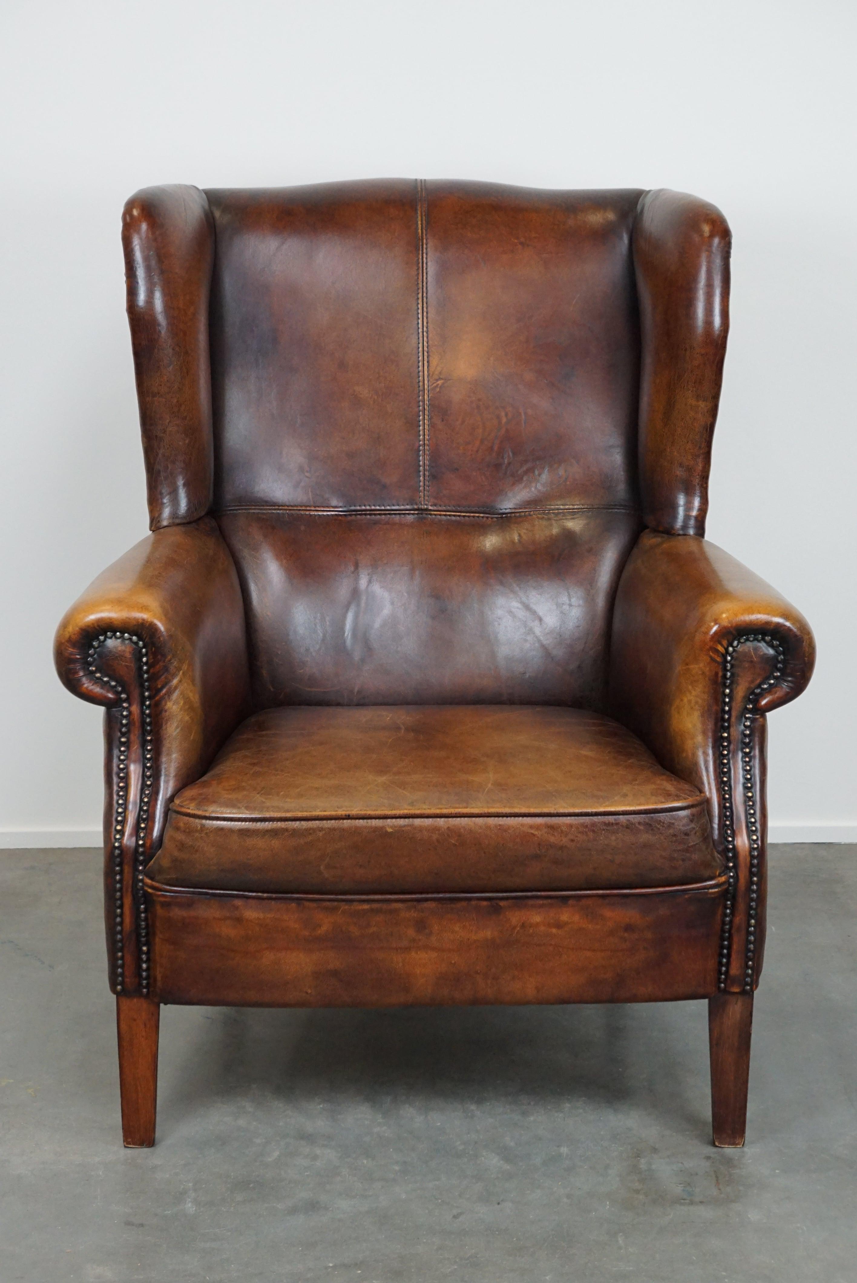Beautiful large wingback chair made of sheepskin leather For Sale at ...