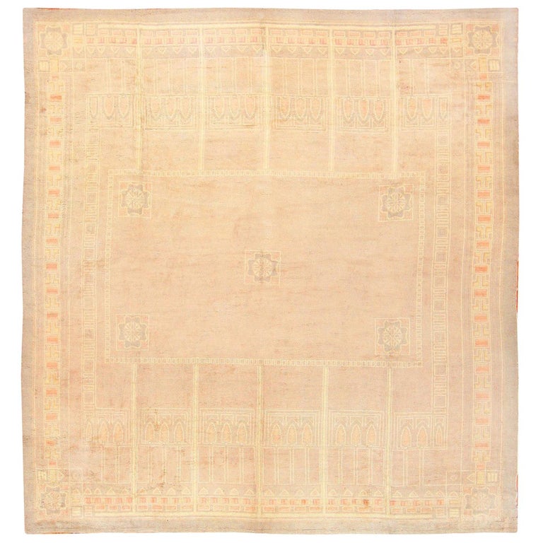 Beautiful Light Colored French Deco Rug. Size: 13 ft 7 in x 14 ft 2 in ...