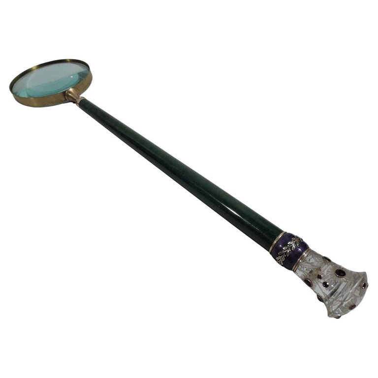 Beautiful Long-Handled Magnifying Glass in Nephrite, Crystal, and ...