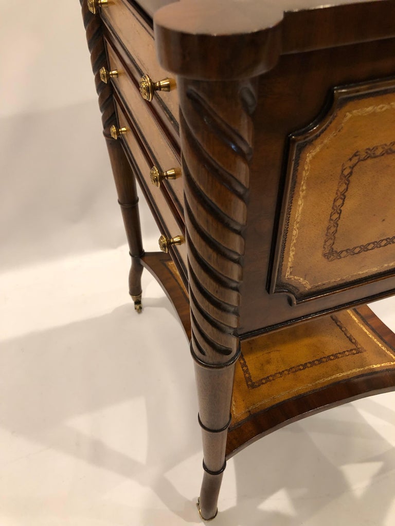 Beautiful Maitland Smith 3 Drawer Leather and Mahogany Side Table or ...
