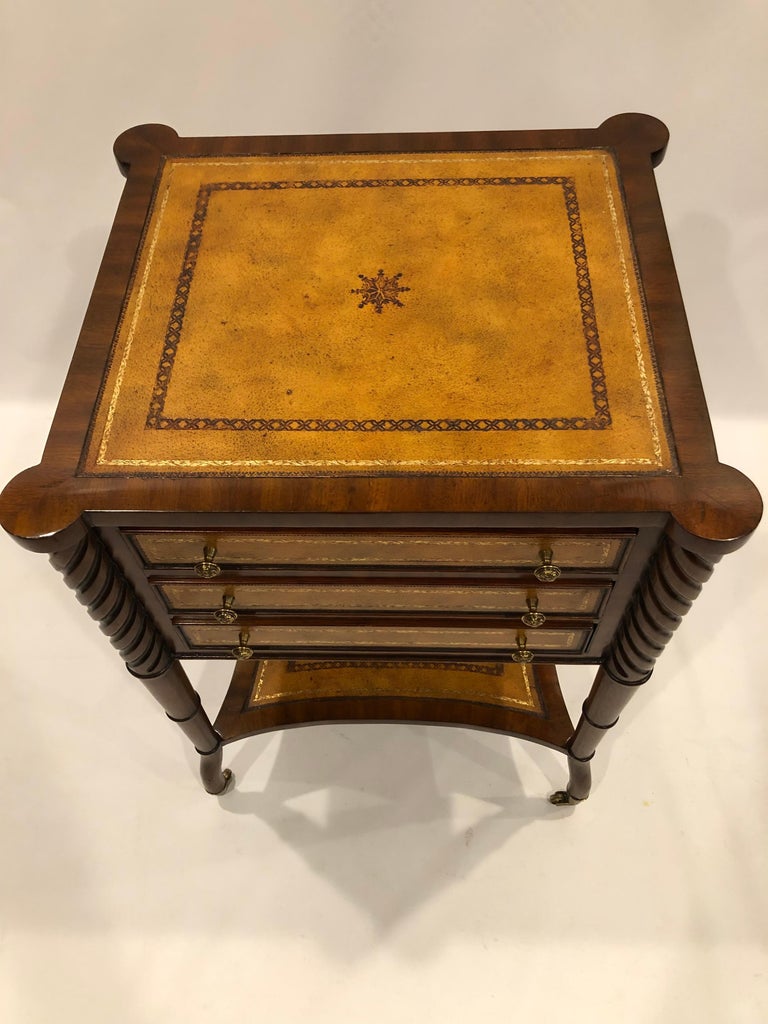 Beautiful Maitland Smith 3 Drawer Leather and Mahogany Side Table or ...