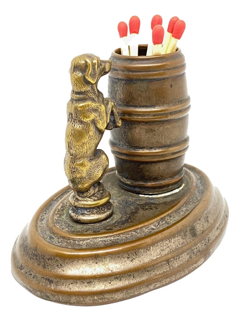 Beautiful Matchstick Holder Figure Dog with Barrel Antique, 1890s at ...