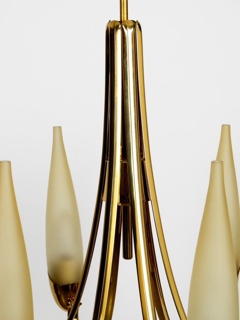 Beautiful Mid-Century Modern Brass Chandelier with Long Glass Shades at ...