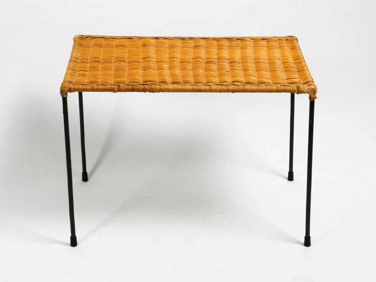 Beautiful Mid-Century Modern Rattan Side Table with Black Metal Feet at ...
