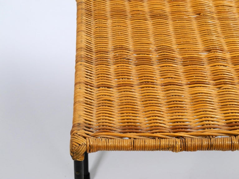 Beautiful Mid-Century Modern Rattan Side Table with Black Metal Feet at ...