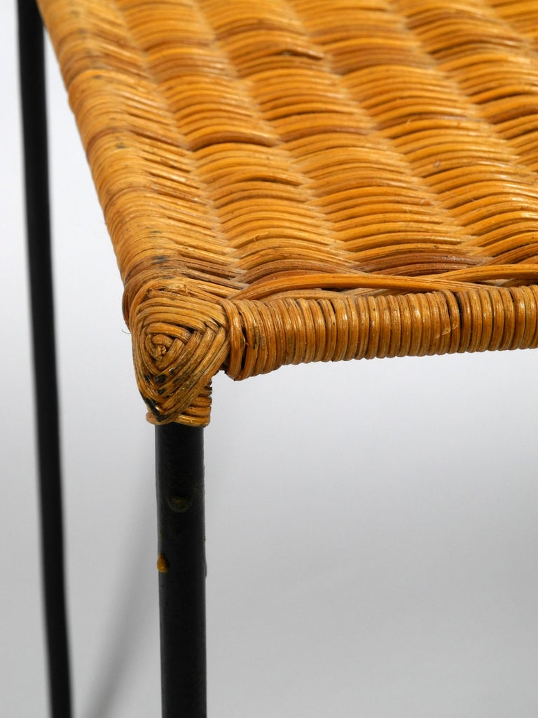 Beautiful Mid-Century Modern Rattan Side Table with Black Metal Feet at ...