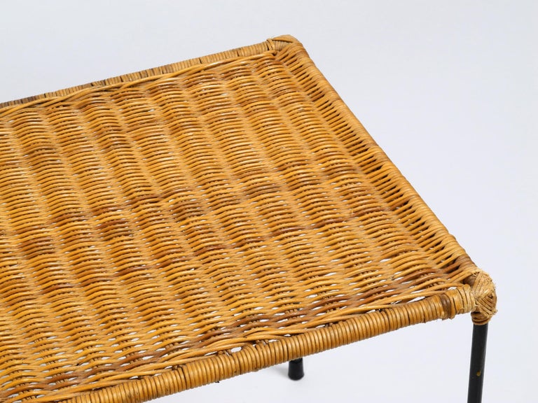Beautiful Mid-Century Modern Rattan Side Table with Black Metal Feet at ...