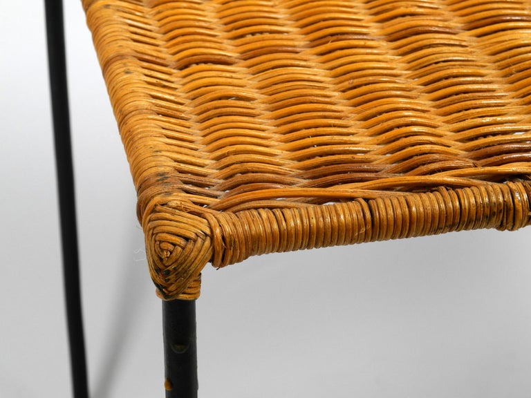 Beautiful Mid-Century Modern Rattan Side Table with Black Metal Feet at ...