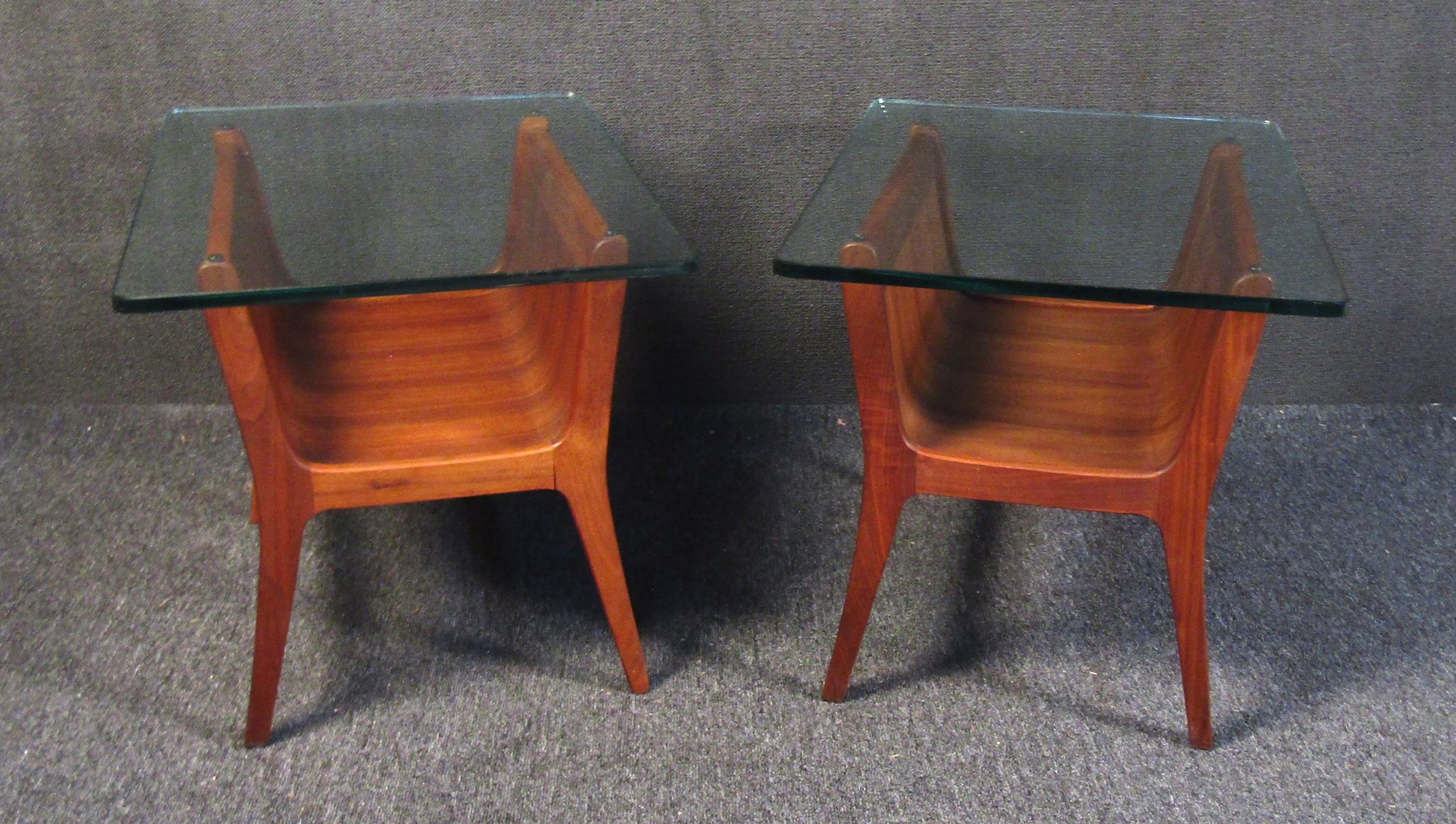 Beautiful Mid-Century Modern Sculptural Wood Side Tables with Glass ...