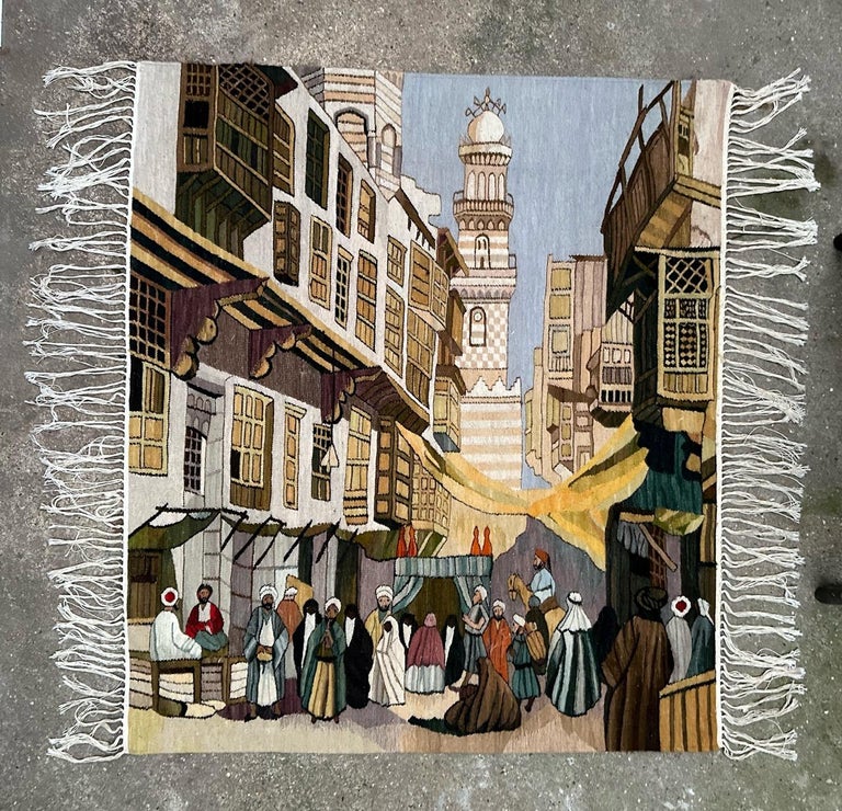 Beautiful Mid Century Tunisian Hand Woven Tapestry For Sale at 1stDibs