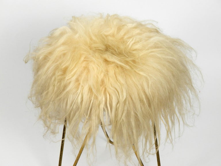 Beautiful Midcentury White Tripod Flokati Stool with Goat Hair Cover at ...