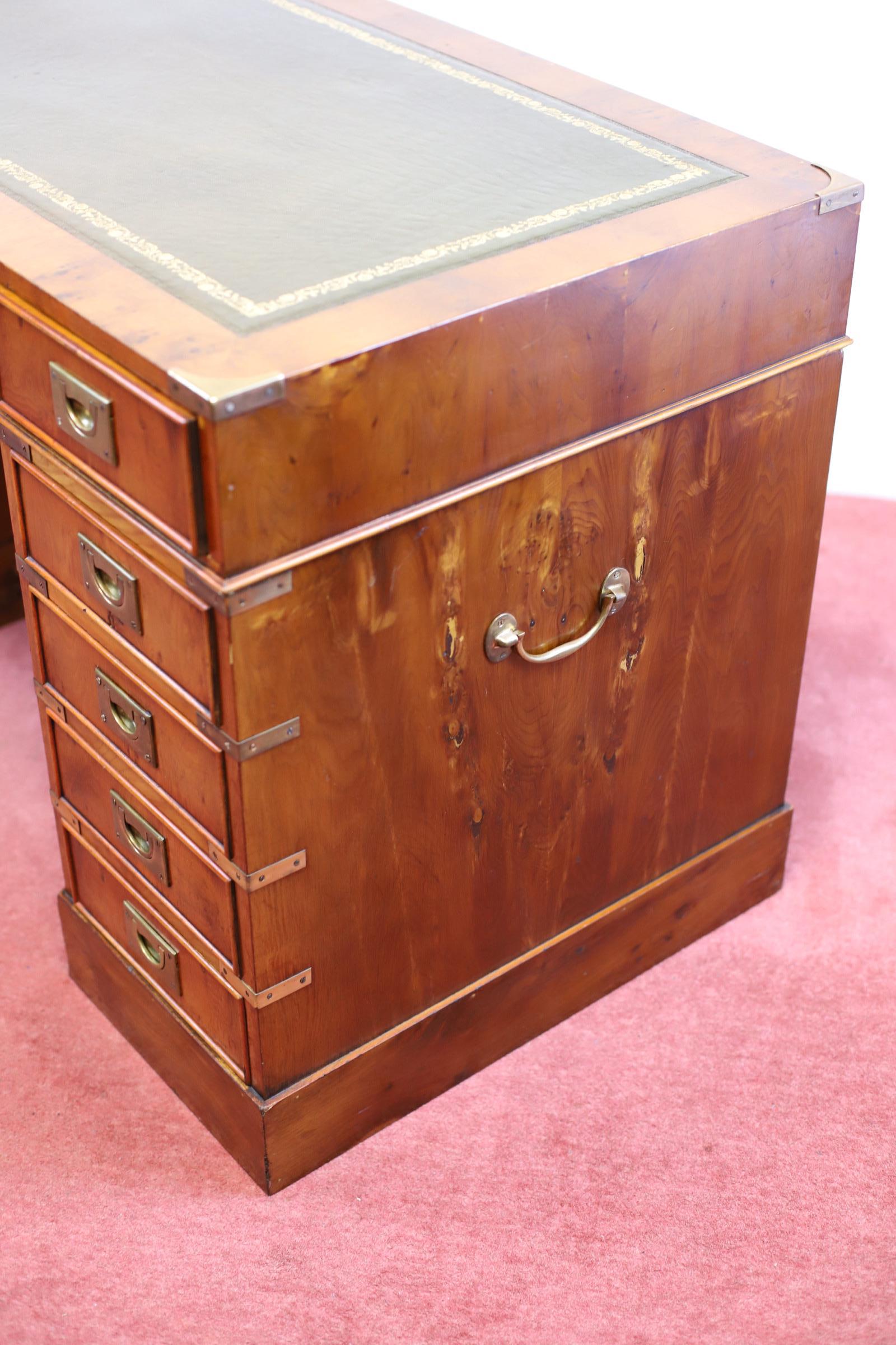 Beautiful Military Campaign Twin Pedestal Desk For Sale at 1stDibs