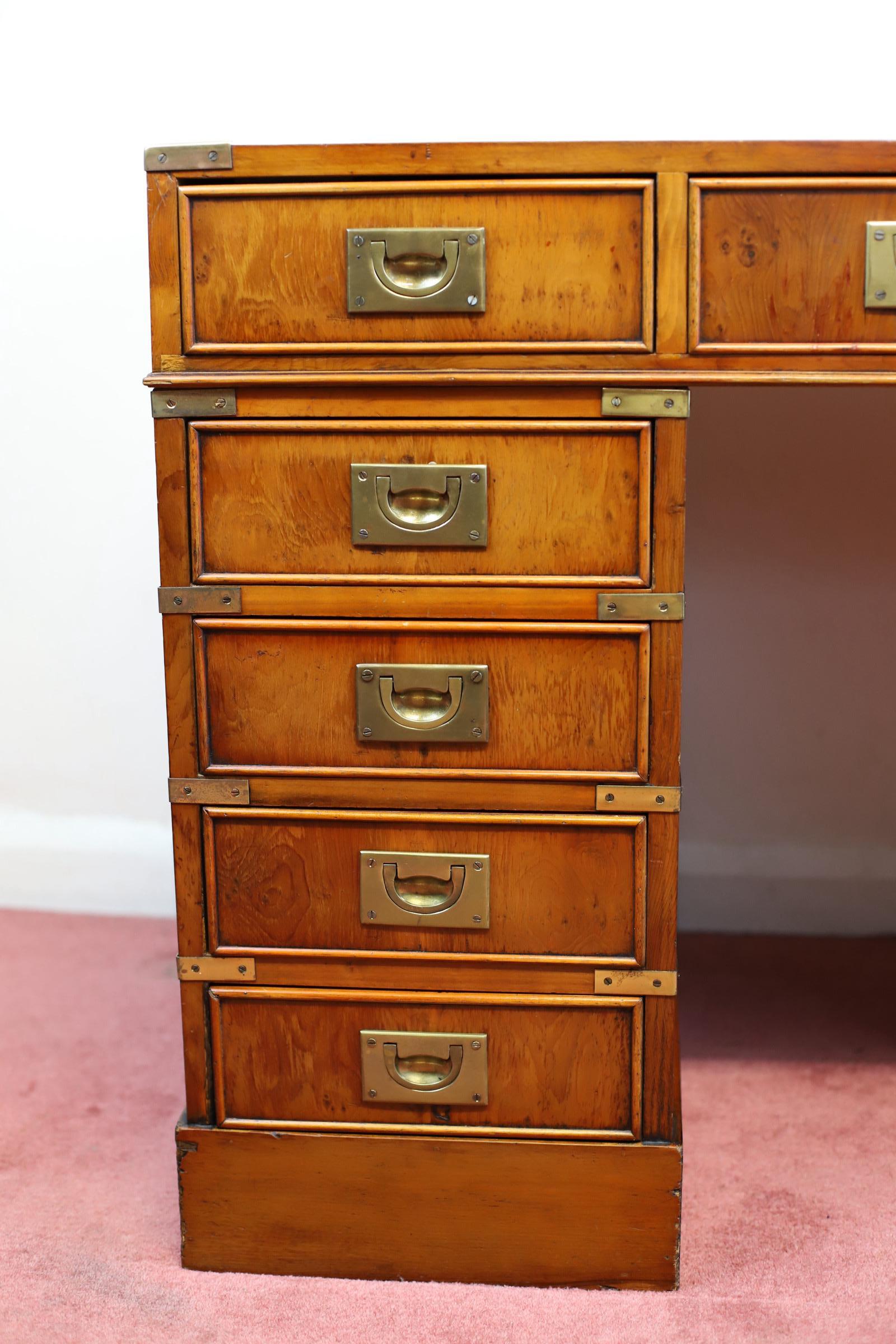 Beautiful Military Campaign Twin Pedestal Desk For Sale at 1stDibs