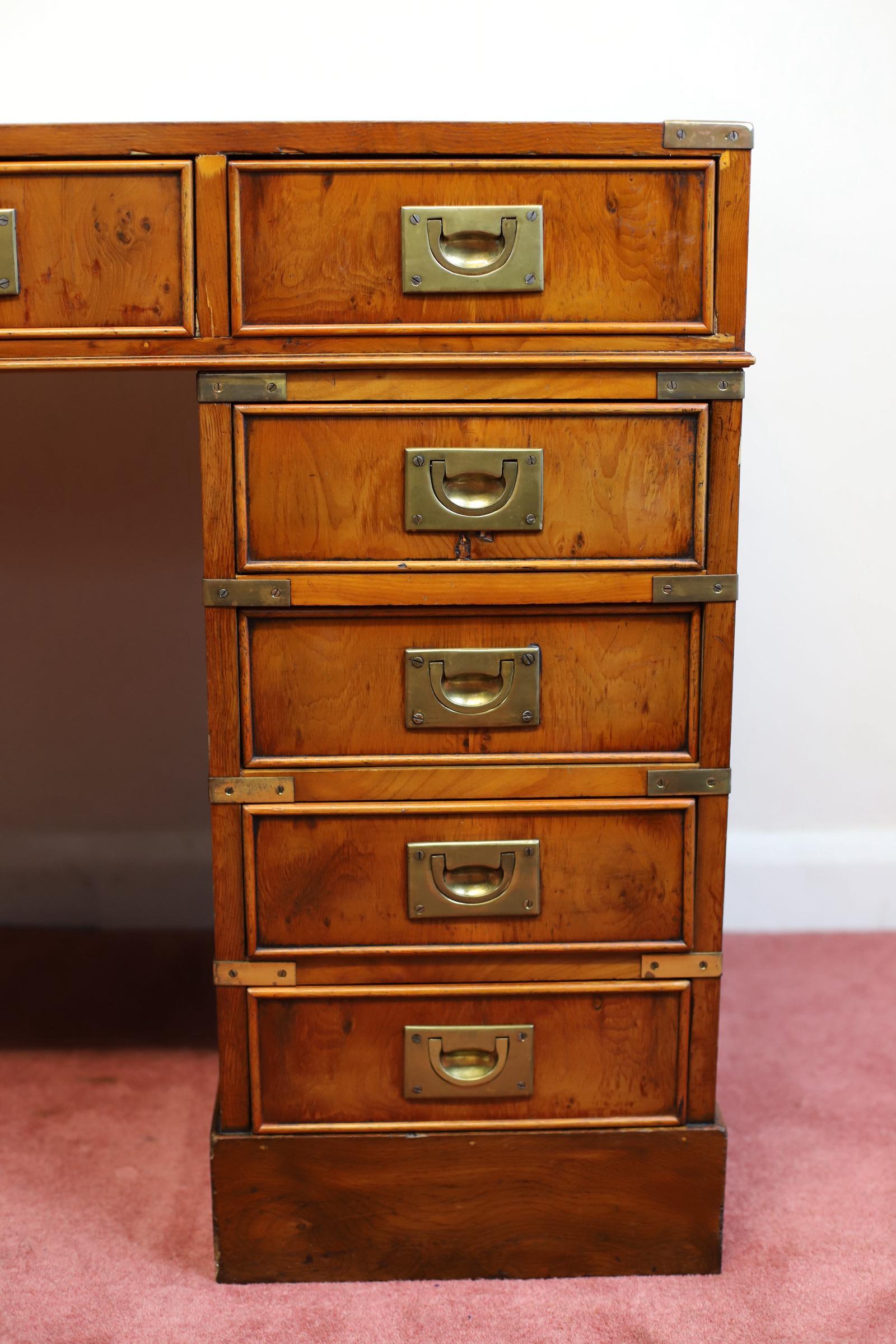 Beautiful Military Campaign Twin Pedestal Desk For Sale at 1stDibs