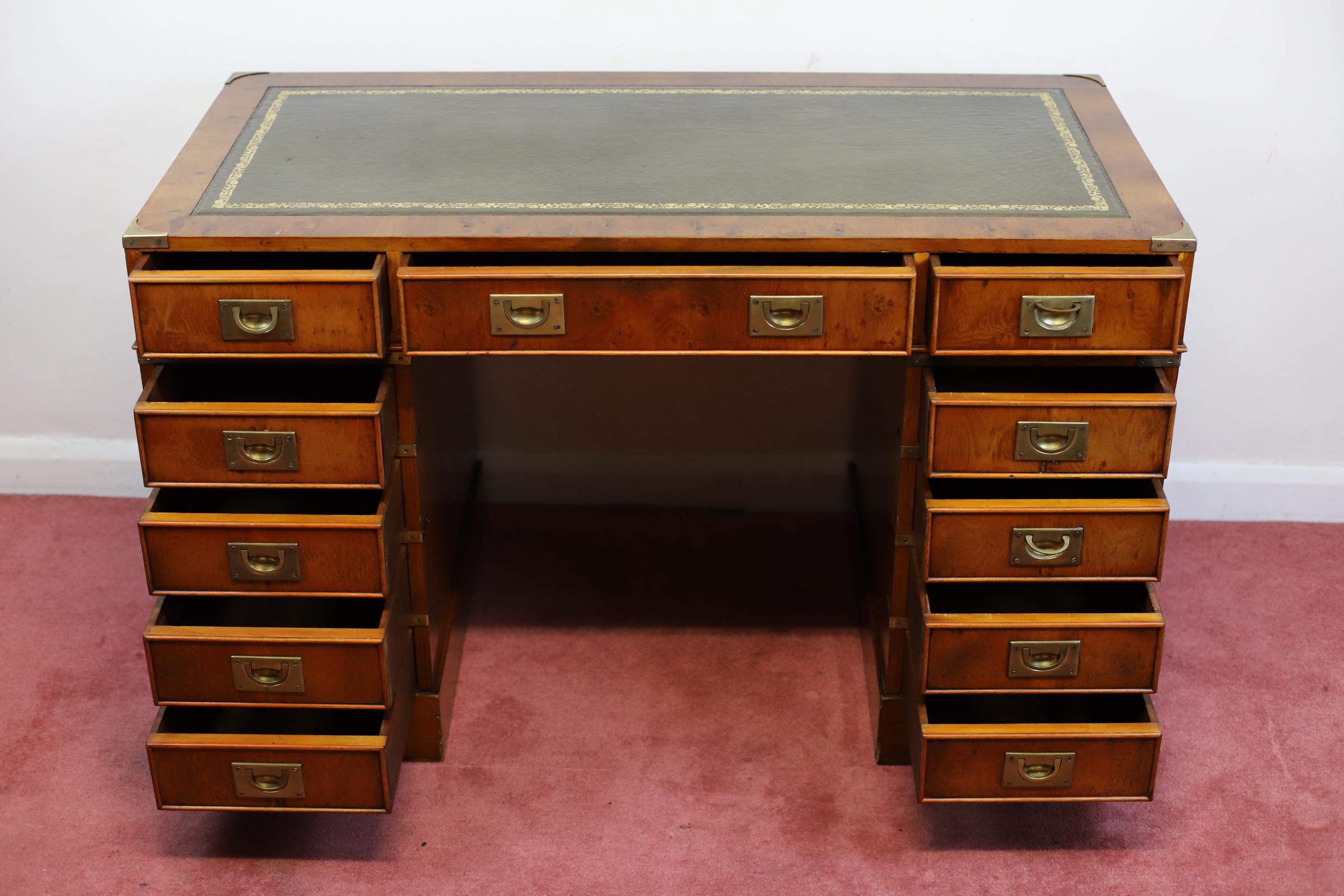 Beautiful Military Campaign Twin Pedestal Desk For Sale at 1stDibs