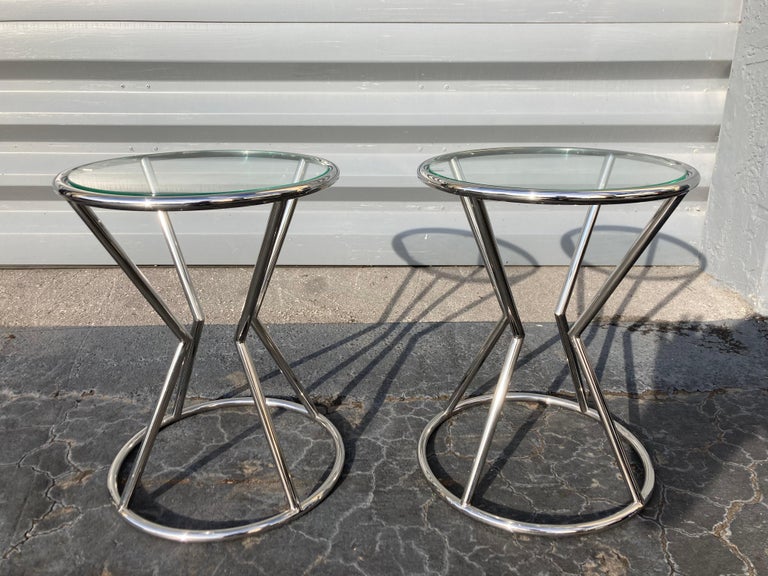 Beautiful Modern Side Tables, Stainless Steel and Glass For Sale at 1stDibs