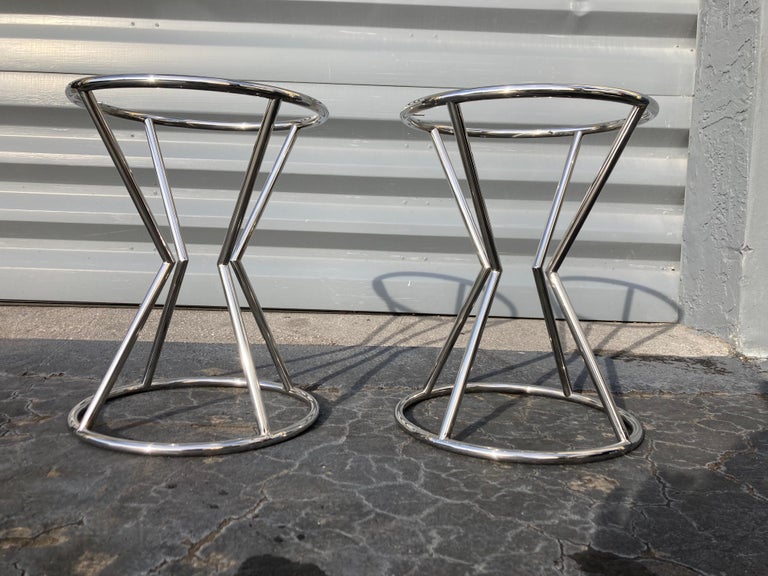 Beautiful Modern Side Tables, Stainless Steel and Glass For Sale at 1stDibs