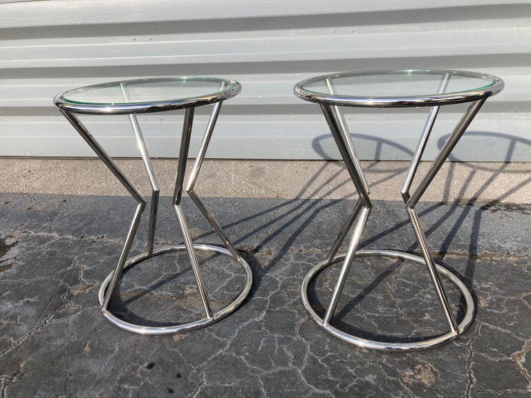 Beautiful Modern Side Tables, Stainless Steel and Glass For Sale at 1stDibs