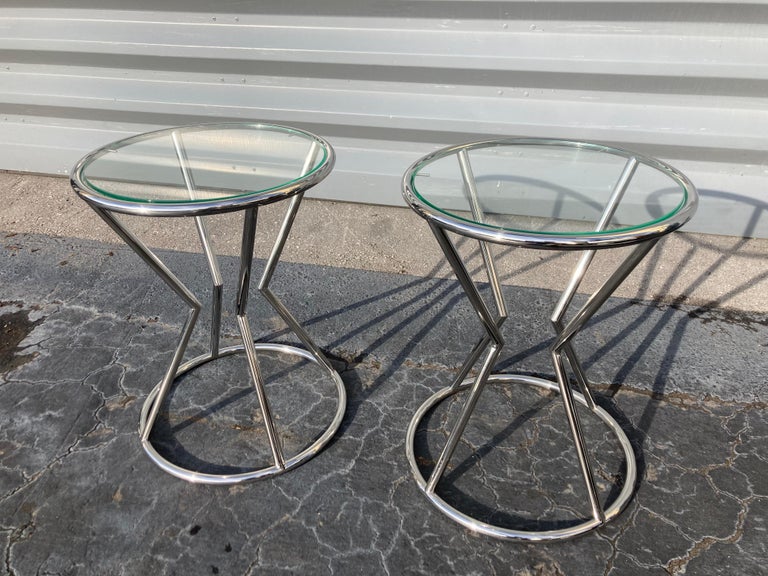 Beautiful Modern Side Tables, Stainless Steel and Glass For Sale at 1stDibs