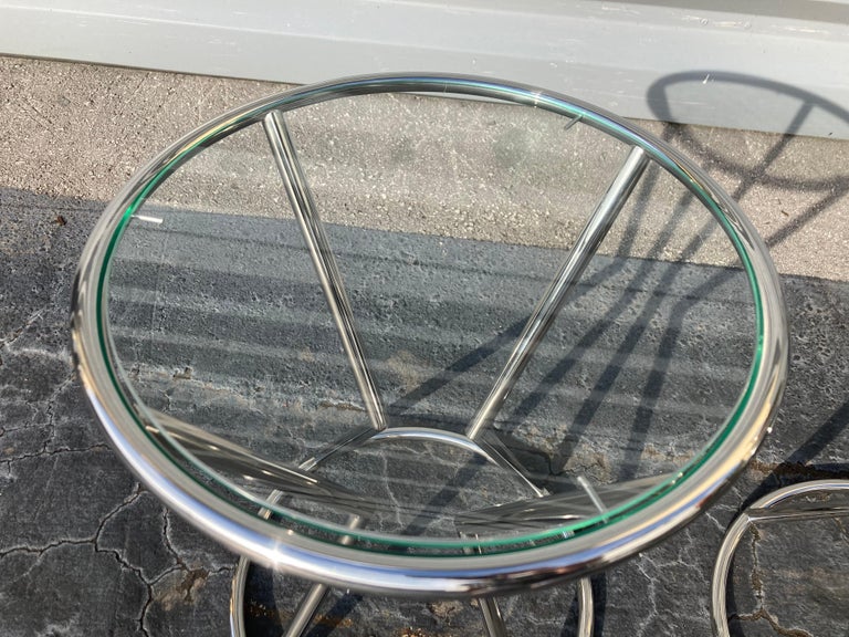 Beautiful Modern Side Tables, Stainless Steel and Glass For Sale at 1stDibs